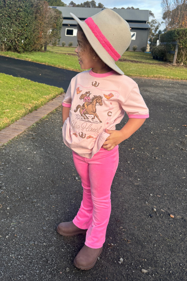 Bubblegum Pink Velour Flares