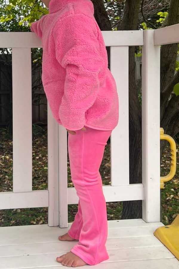 Bubblegum Pink Velour Flares